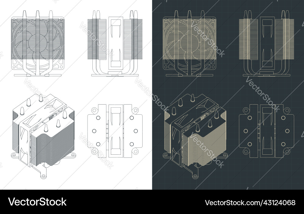 Cpu cooler blueprints Royalty Free Vector Image