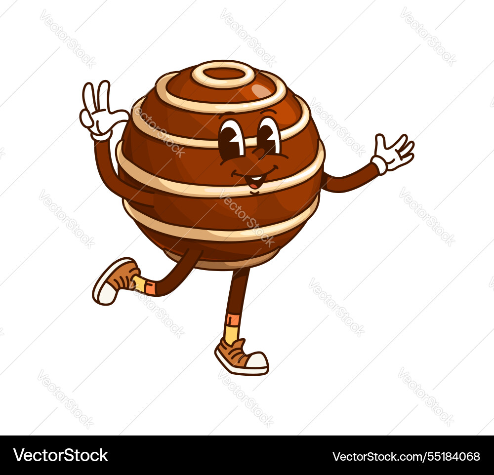 Groovy chocolate candy sweet pastry character Vector Image