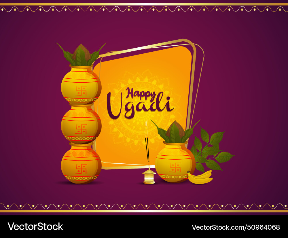Happy ugadi template greeting card traditional Vector Image