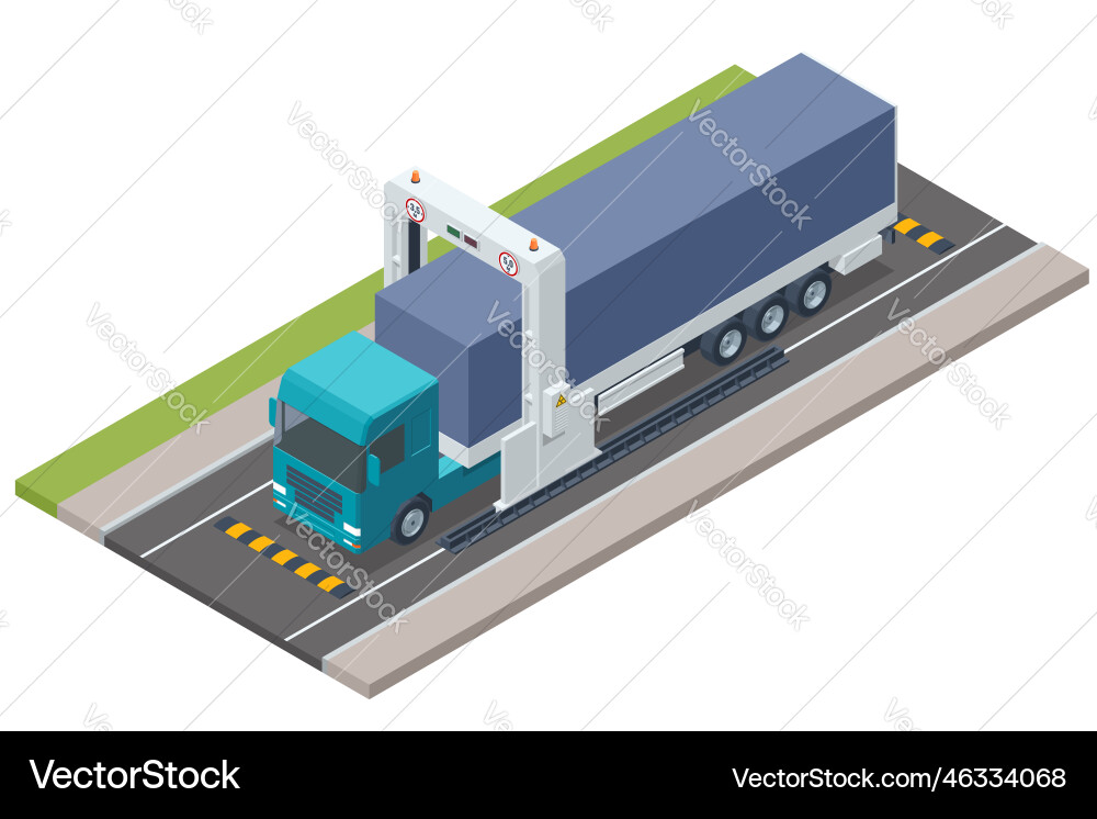Isometric cargo vehicle is going through a mobile Vector Image