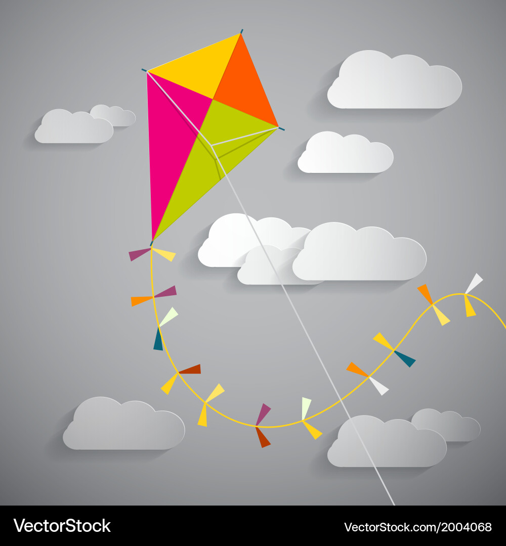 Paper kite on sky with clouds Royalty Free Vector Image