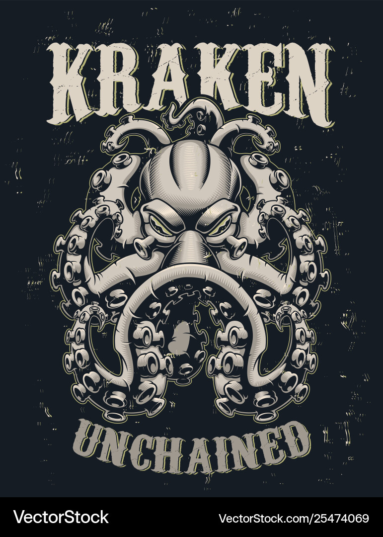 An octopus on dark background Royalty Free Vector Image