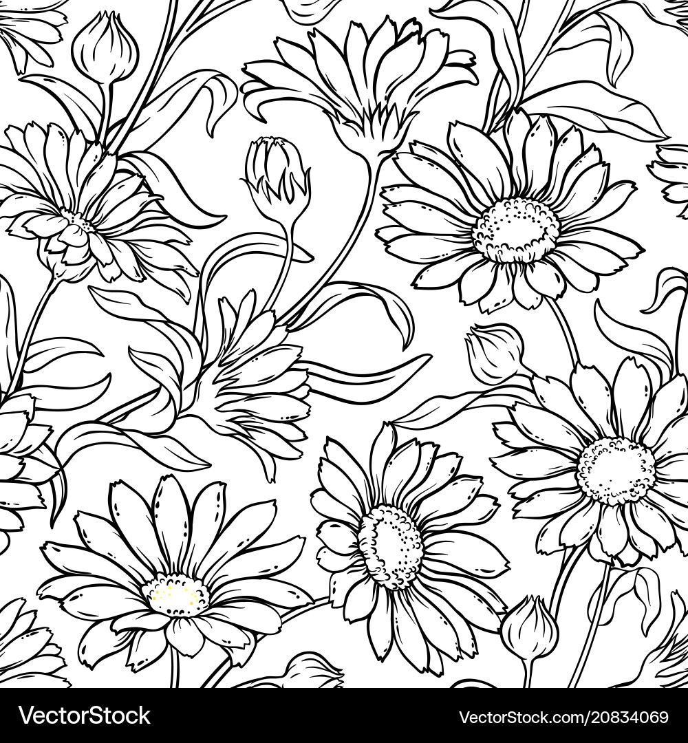 Calendula Flower Seamless Pattern Royalty Free Vector Image