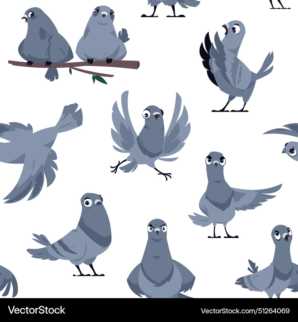 Cartoon pigeon pattern seamless print of cute Vector Image