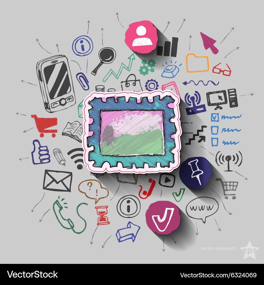 Collage with icons background Royalty Free Vector Image