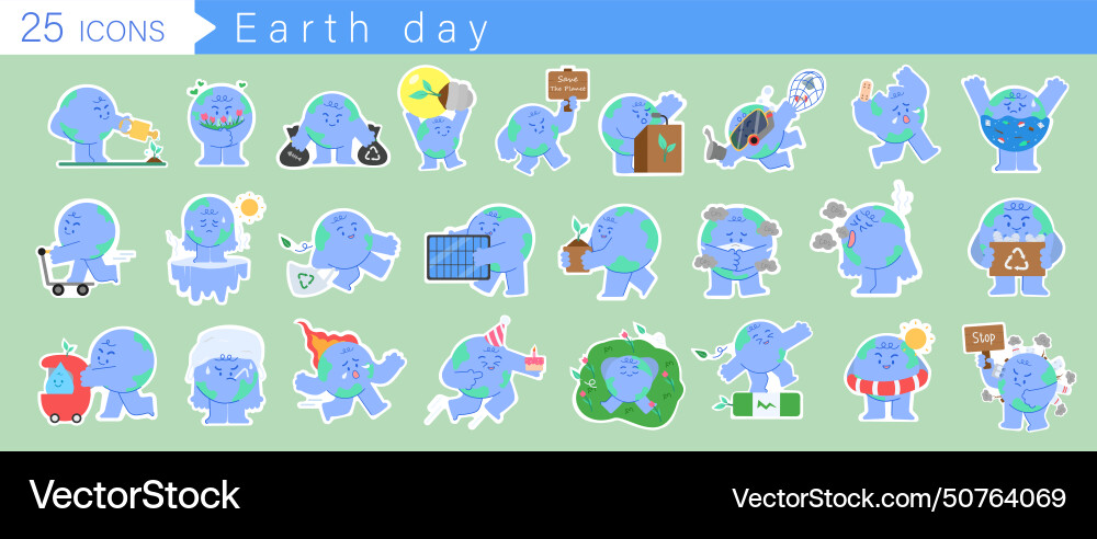 Earth cute cartoon characters sticker design Vector Image