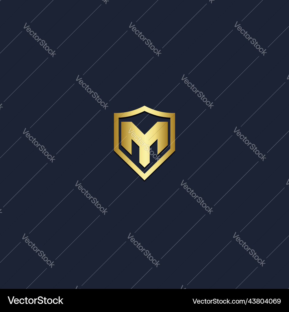 M shield protect gold logo Royalty Free Vector Image