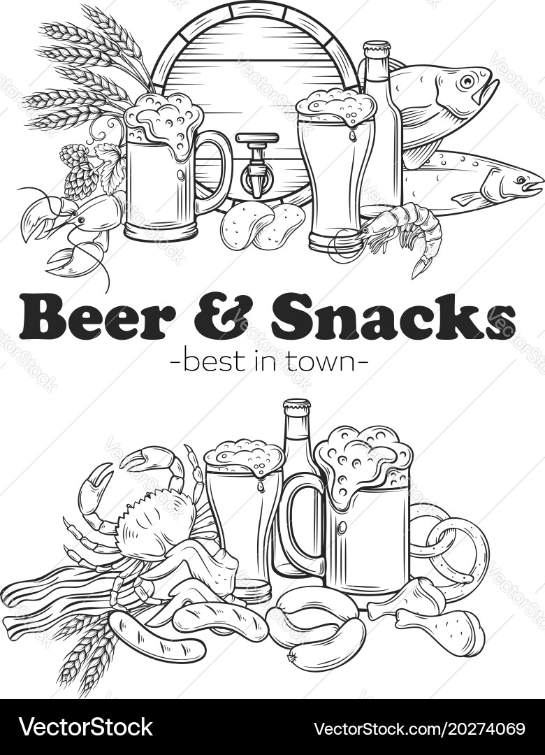 Pub food and beer Royalty Free Vector Image - VectorStock