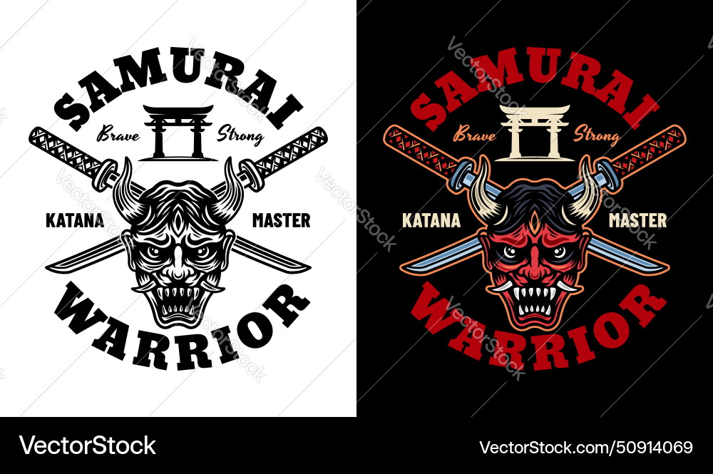 Samurai emblem badge label in two styles Vector Image