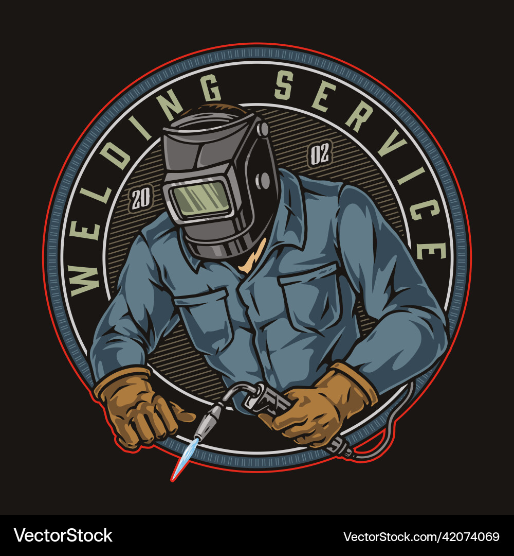 Welding service round badge with inscription Vector Image