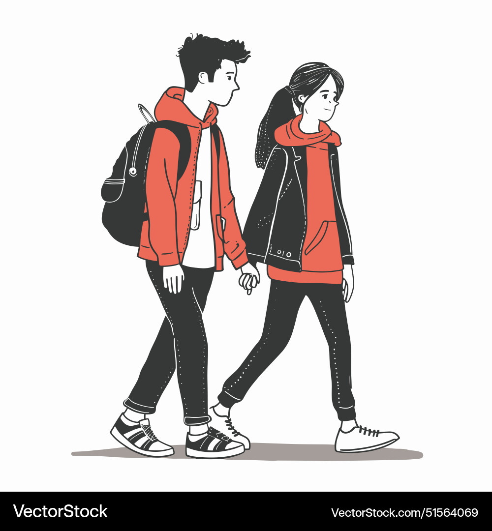 Young male female couple walking side both Vector Image