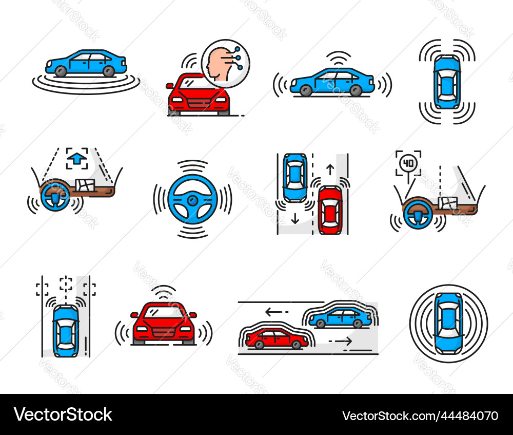 Autonomous Driving Icons - Vehicle Control Vector Image