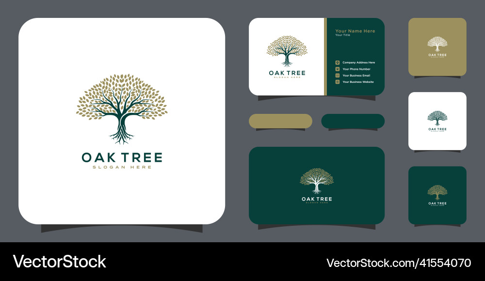 Black oak tree logo and roots design Royalty Free Vector