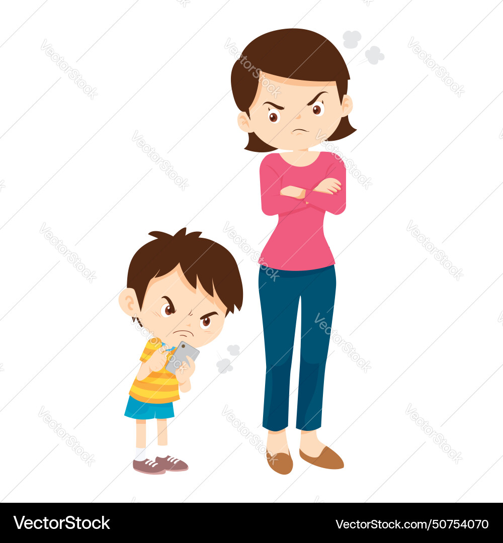 Parent angry to kid addicted phone Royalty Free Vector Image