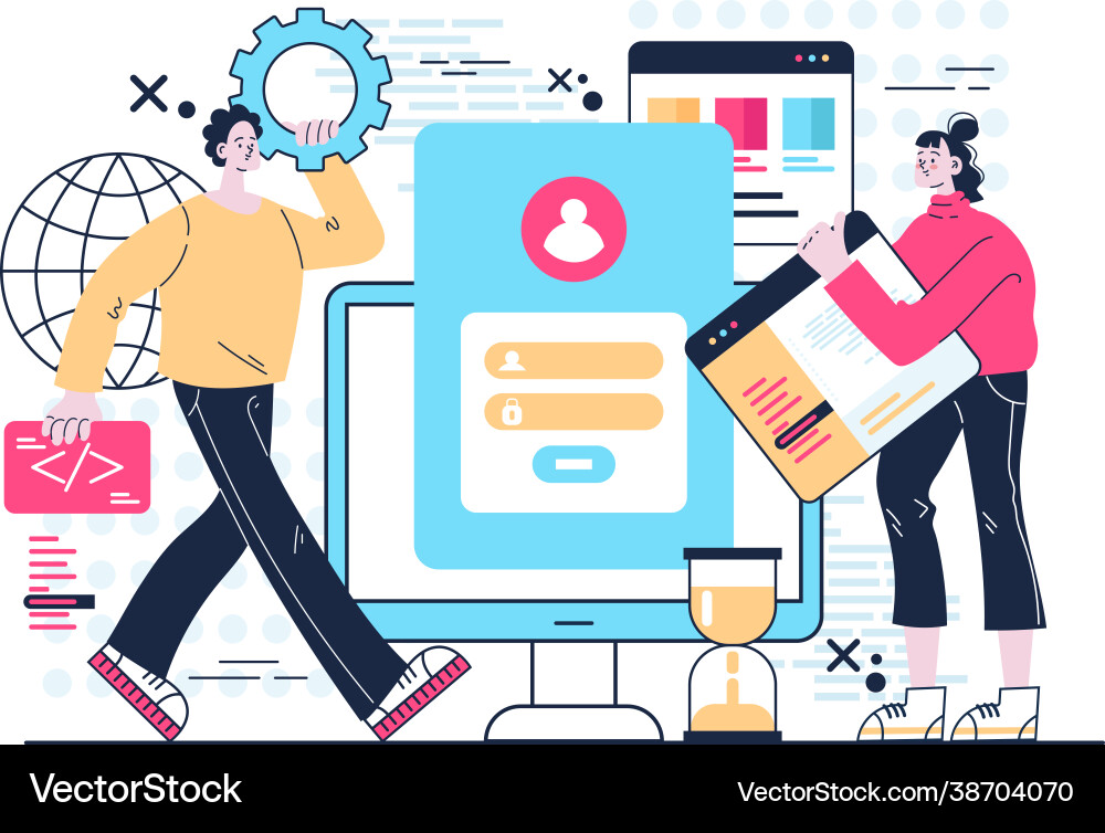People man woman characters teamwork development Vector Image