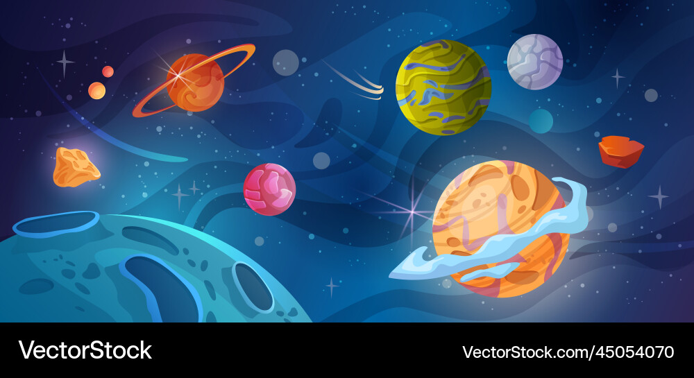 Space planet landscape cartoon cosmic background Vector Image