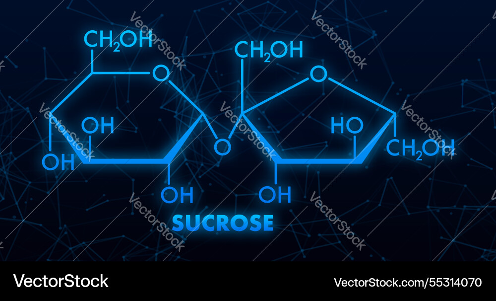 Sucrose molecular structure with glowing lines Vector Image