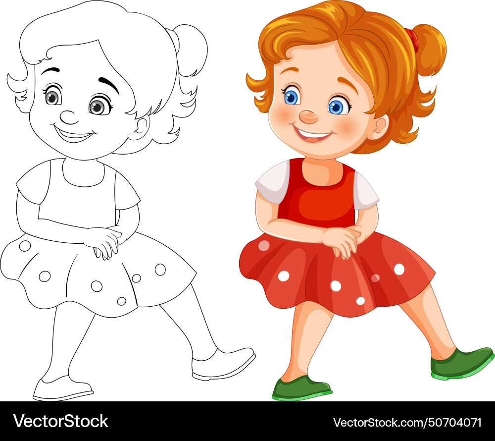 A girl colored and line art Royalty Free Vector Image
