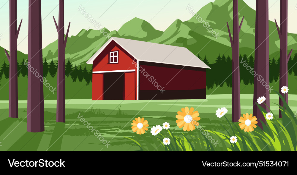 A view of farmhouse under tree Royalty Free Vector Image