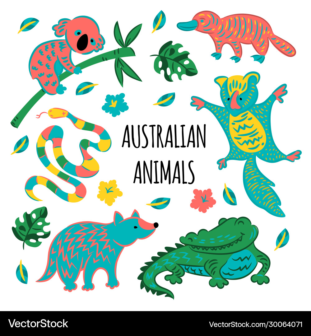 Australian animals cartoon forest Royalty Free Vector Image