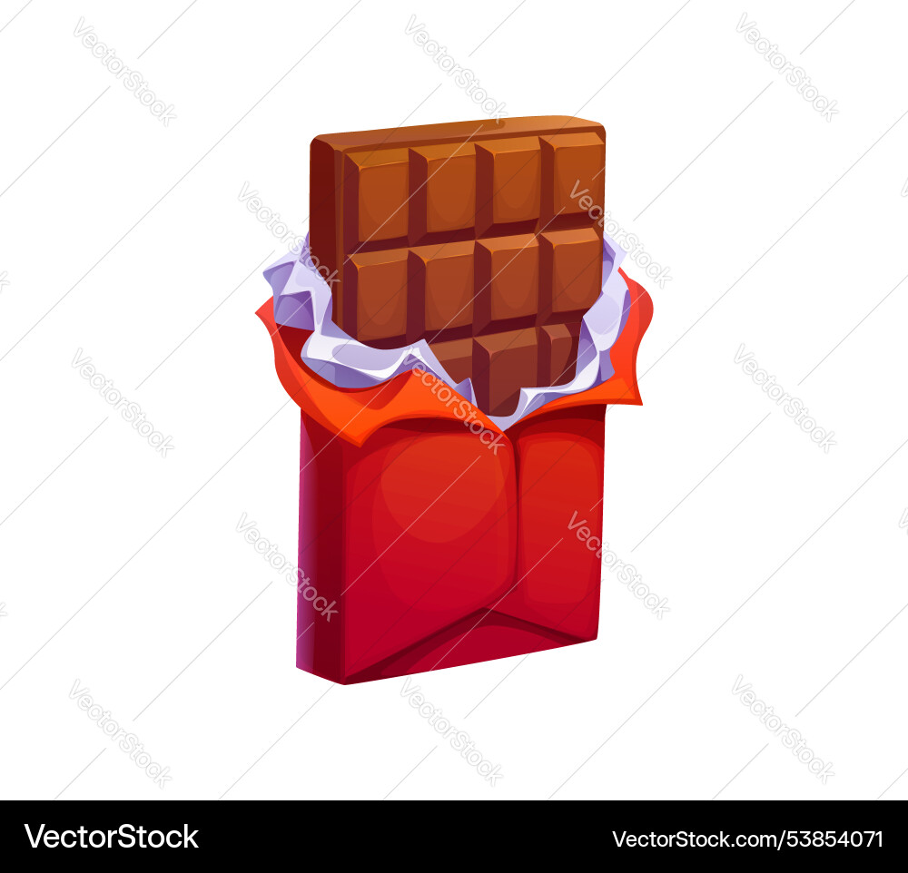 Cartoon chocolate bar in a vibrant red wrapper Vector Image