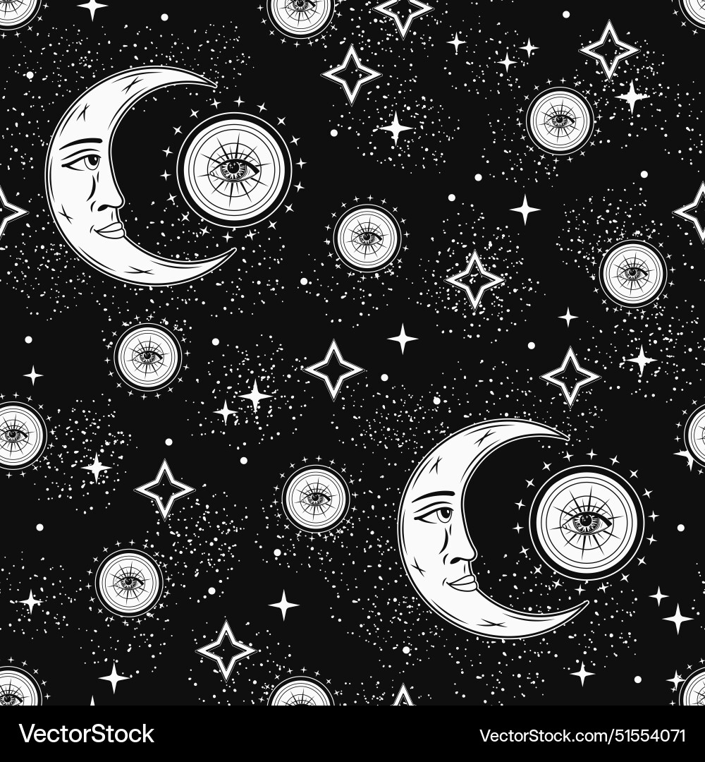 Celestial pattern with moon fortune ball stars Vector Image