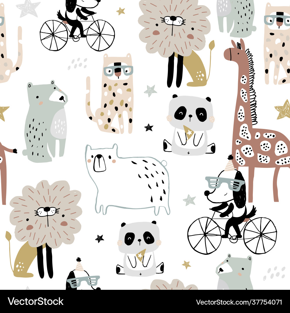 Cute Cartoon Animal Pattern Royalty Free Vector Image