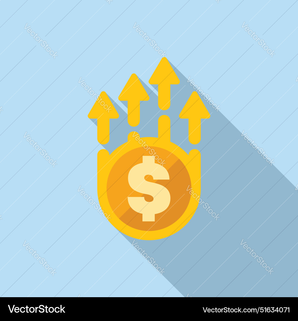 Dollar coin increasing in value with upward arrows