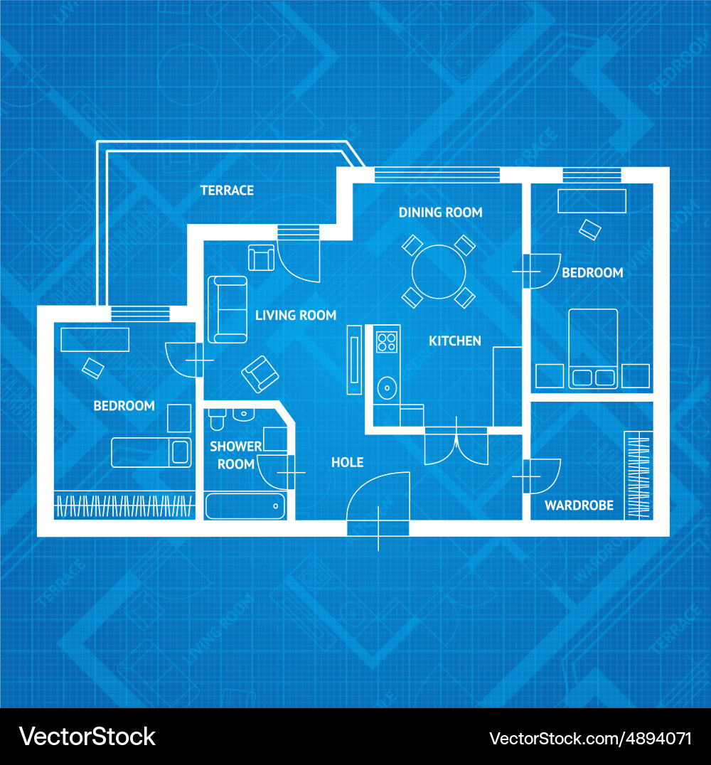 Plan blue print flat design Royalty Free Vector Image