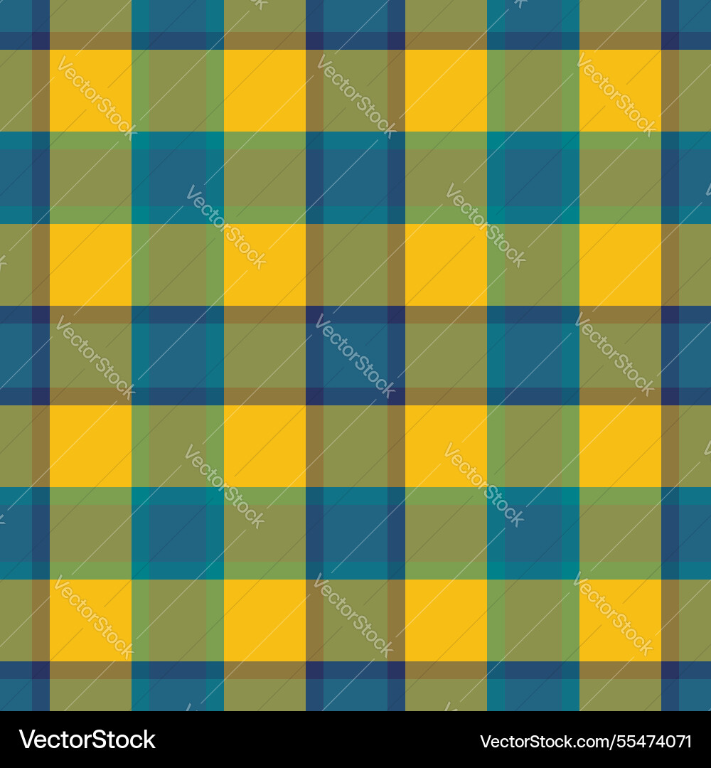 Vibrant yellow teal and olive green plaid pattern Vector Image
