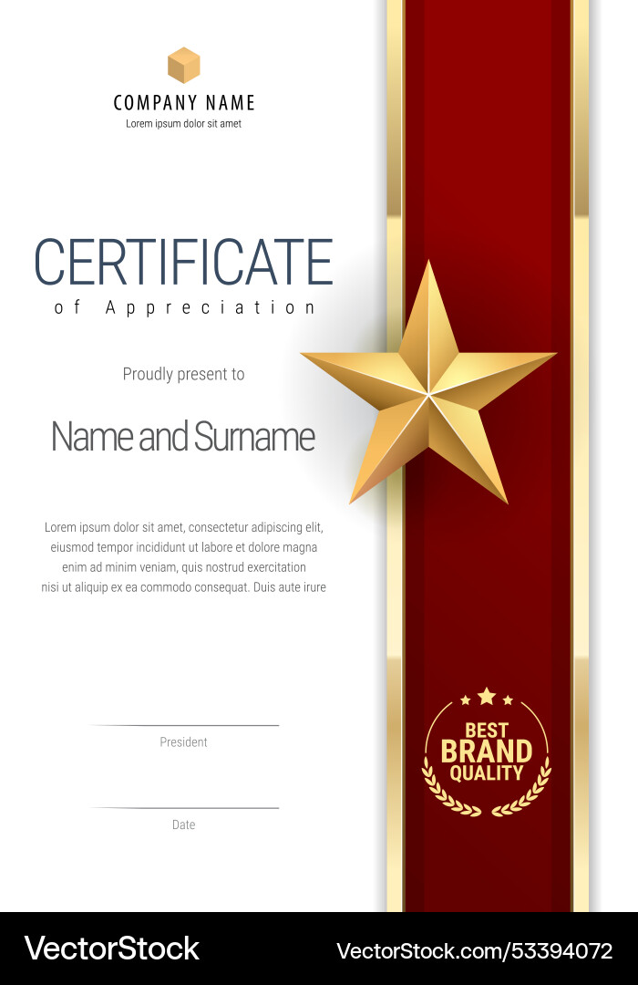 Award certificate with a gold star Royalty Free Vector Image