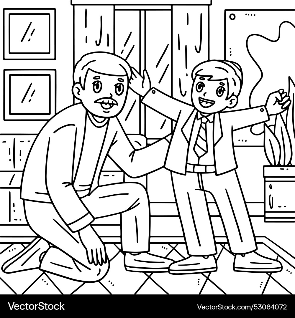 Bar mitzvah father greeting son coloring page Vector Image