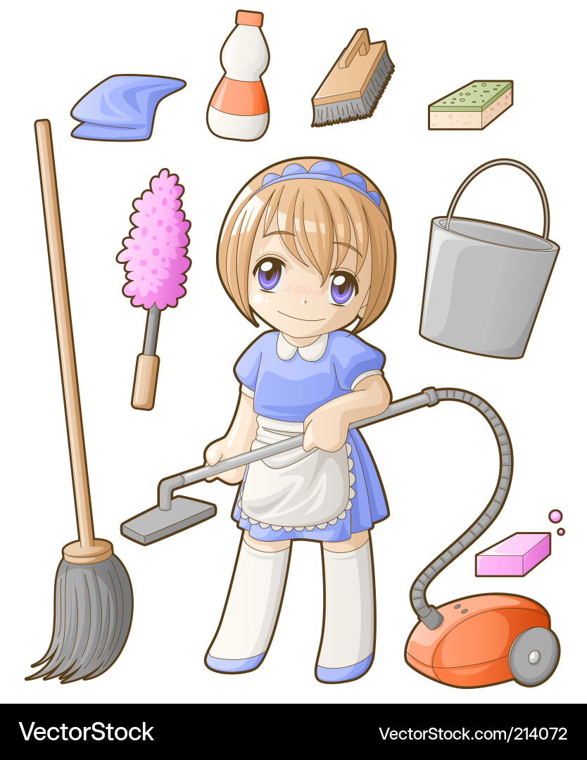 Chibi Cleaning Girl Royalty Free Vector Image - VectorStock