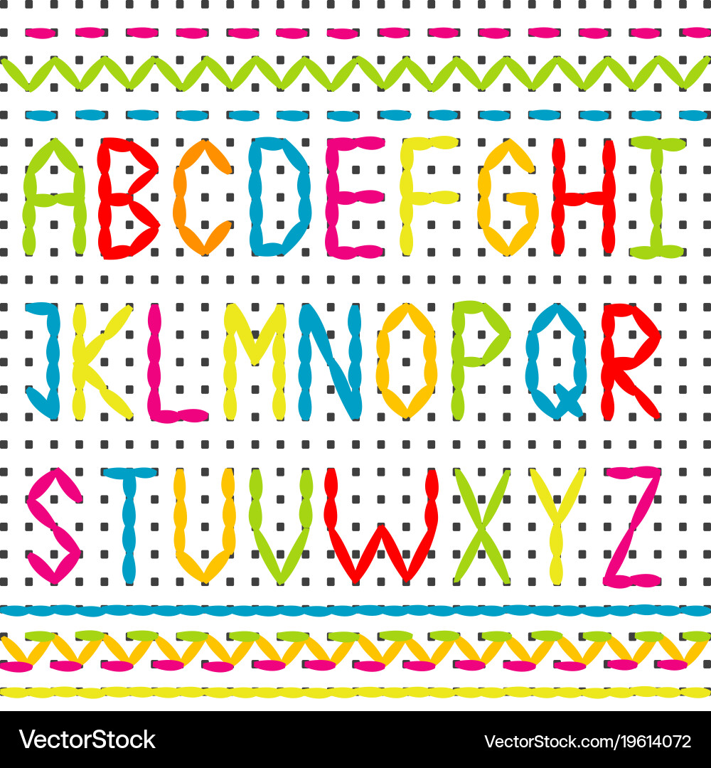 Embroidered alphabet and borders Royalty Free Vector Image