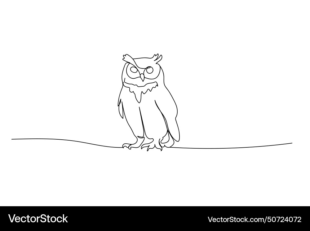 Owl bird black line drawing one outline Royalty Free Vector