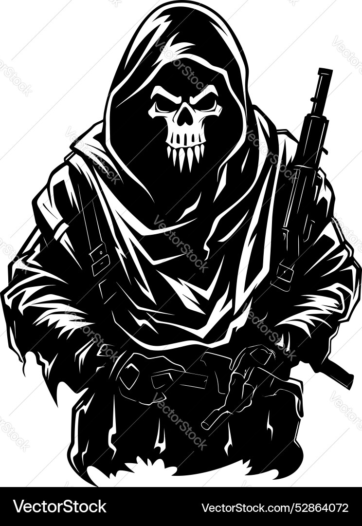 Scythe sentinel reaper emblem with weapons shadow Vector Image