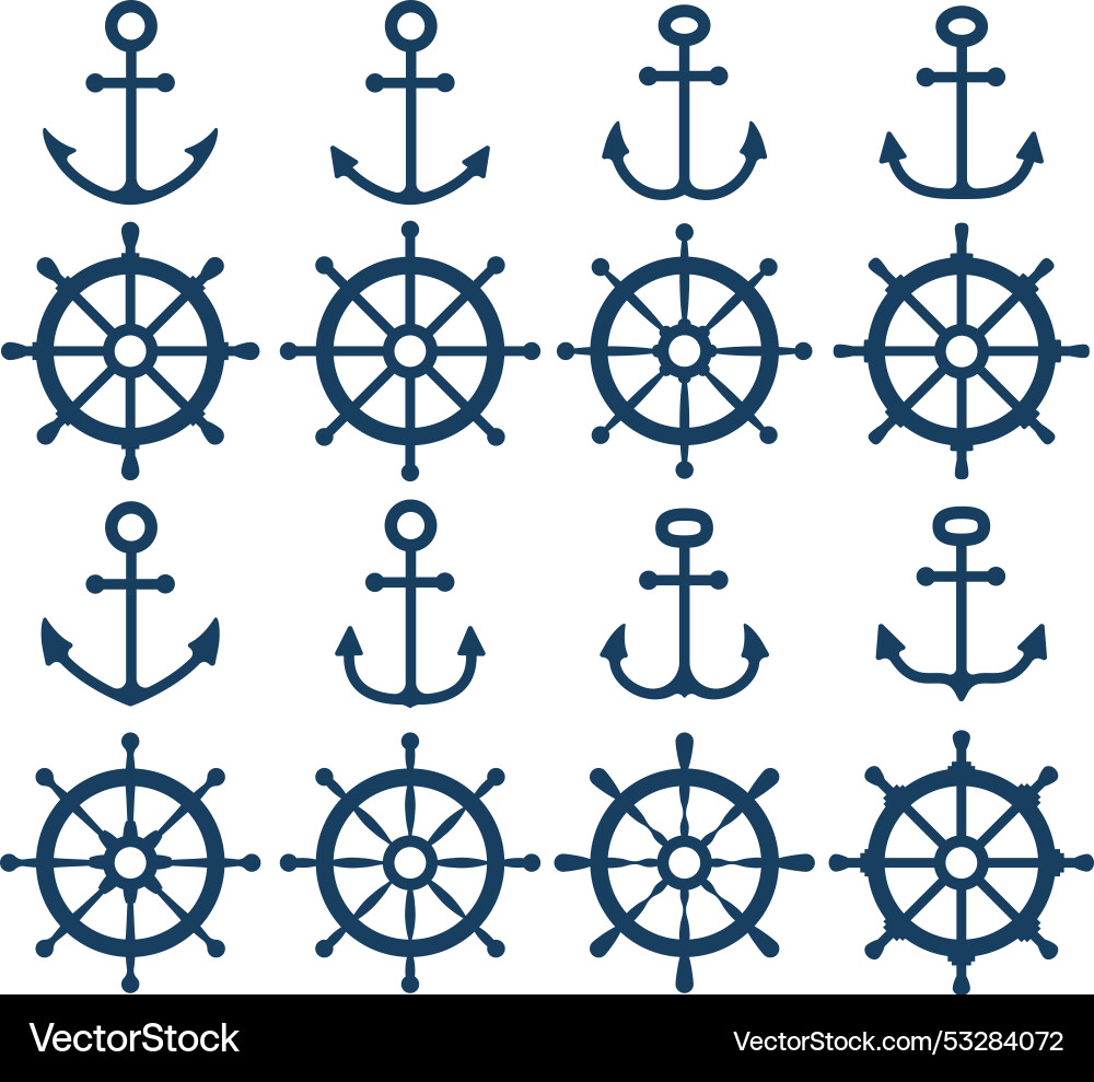 Ship wheel and anchor icon set Royalty Free Vector Image