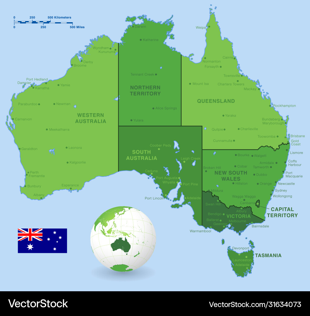 Australia green map set Royalty Free Vector Image