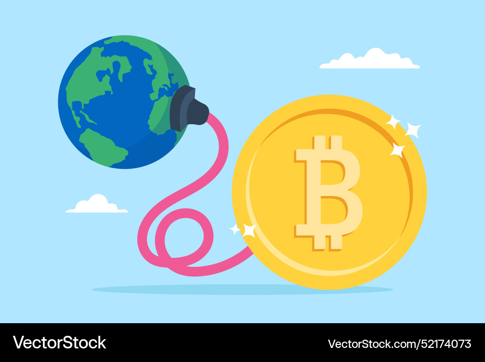 Bitcoin power plug absorbing energy from earth Vector Image
