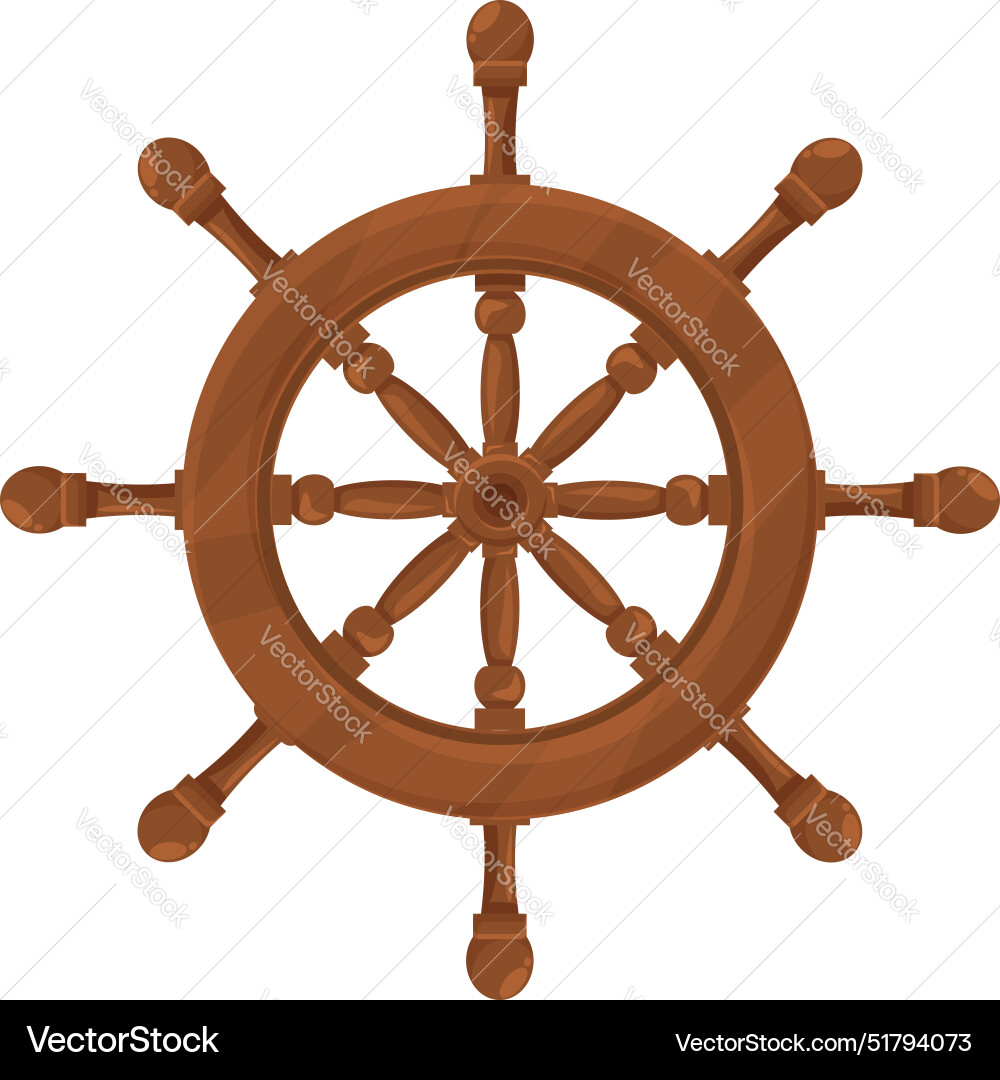 Classic ship steering wheel guiding vessel through