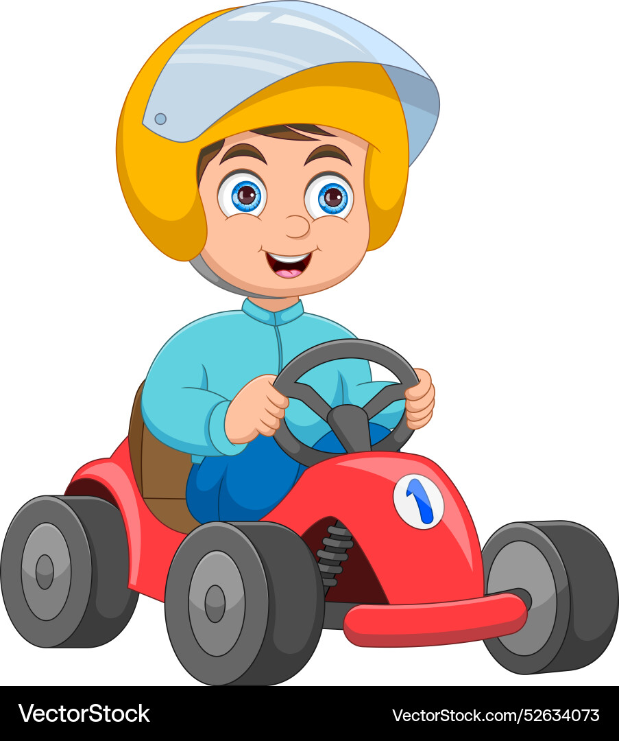 Cute little boy driving racing car Royalty Free Vector Image