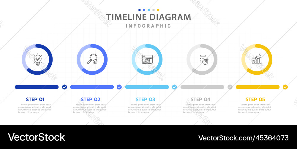 Infografik 5 Schritte Zeitleiste Prozent Pier Chart