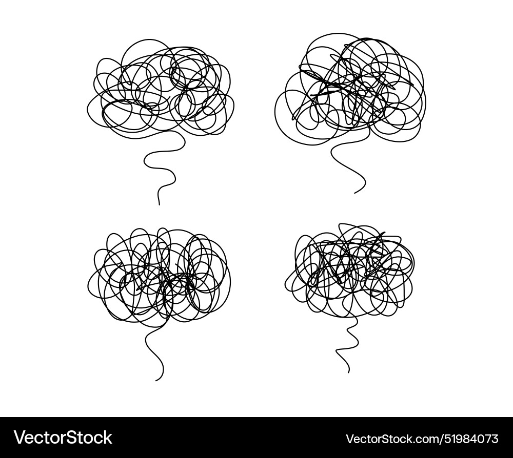 Tangled scribble brain doodle outline icon sign Vector Image