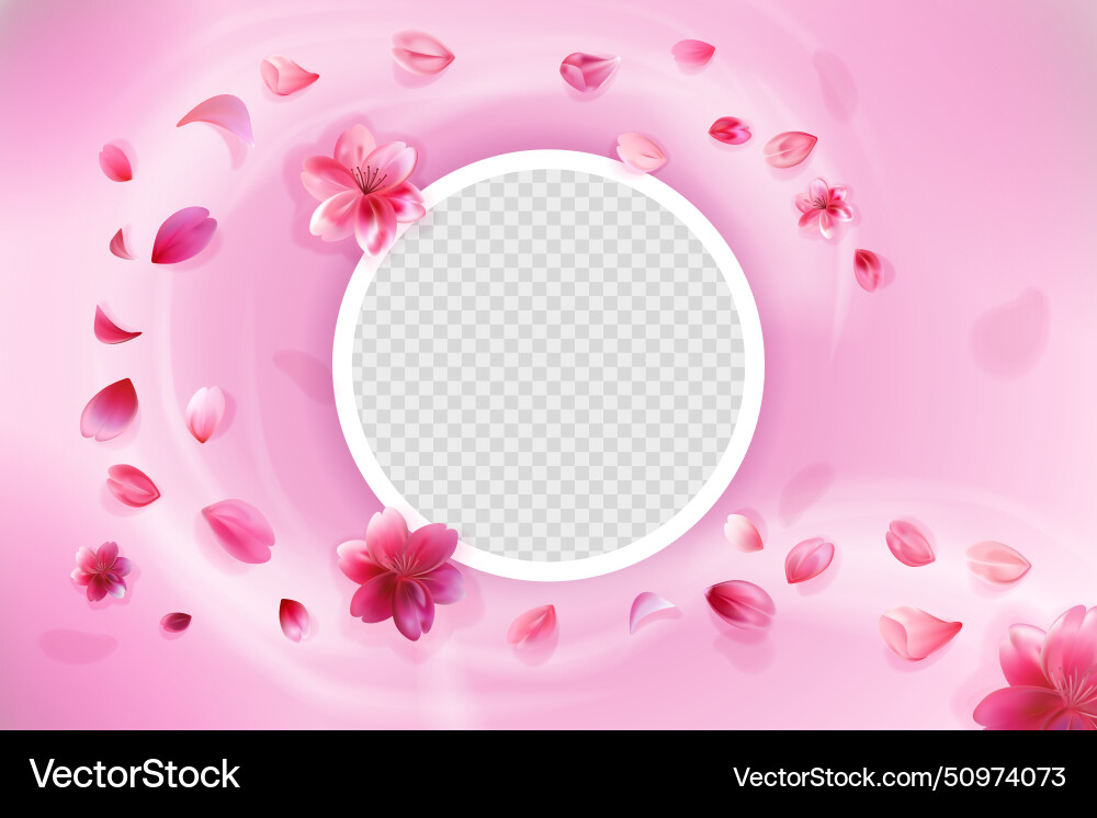 Wind with falling sakura petals isolated on pink Vector Image