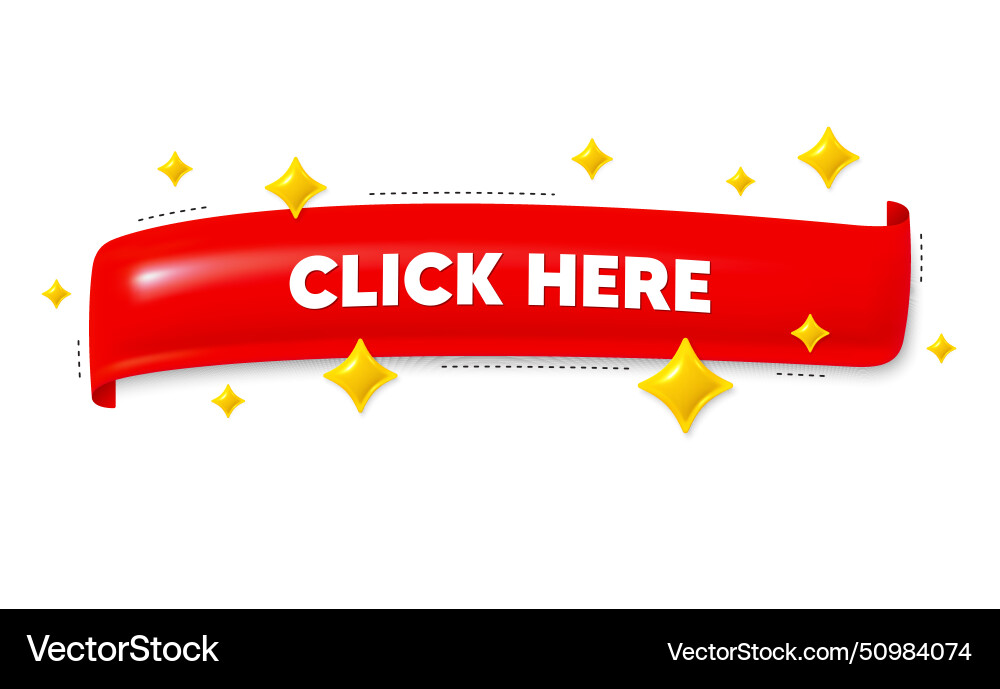 Click here register announce sign red ribbon 3d Vector Image