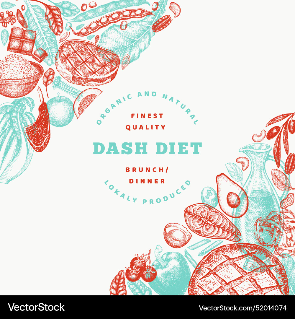 Dash diet design template hand drawn healthy food Vector Image