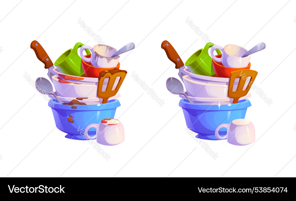 Dirty and clean restaurant dishes kitchen plates Vector Image