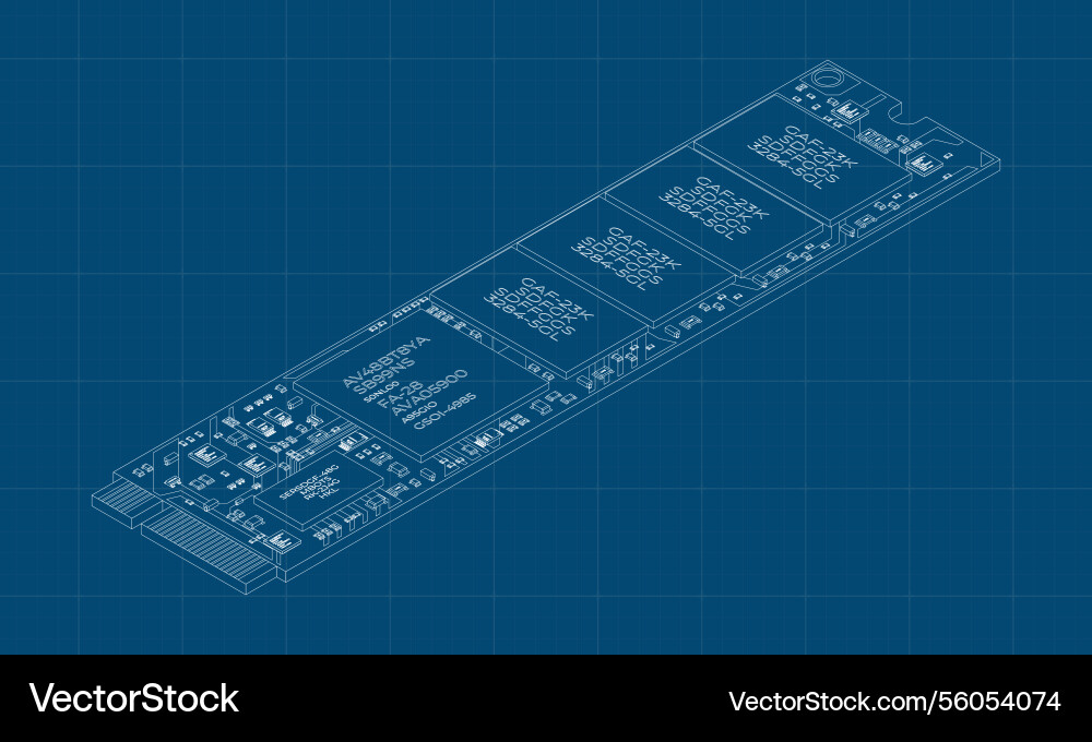 Isometric solid state drive blueprint ssd Vector Image