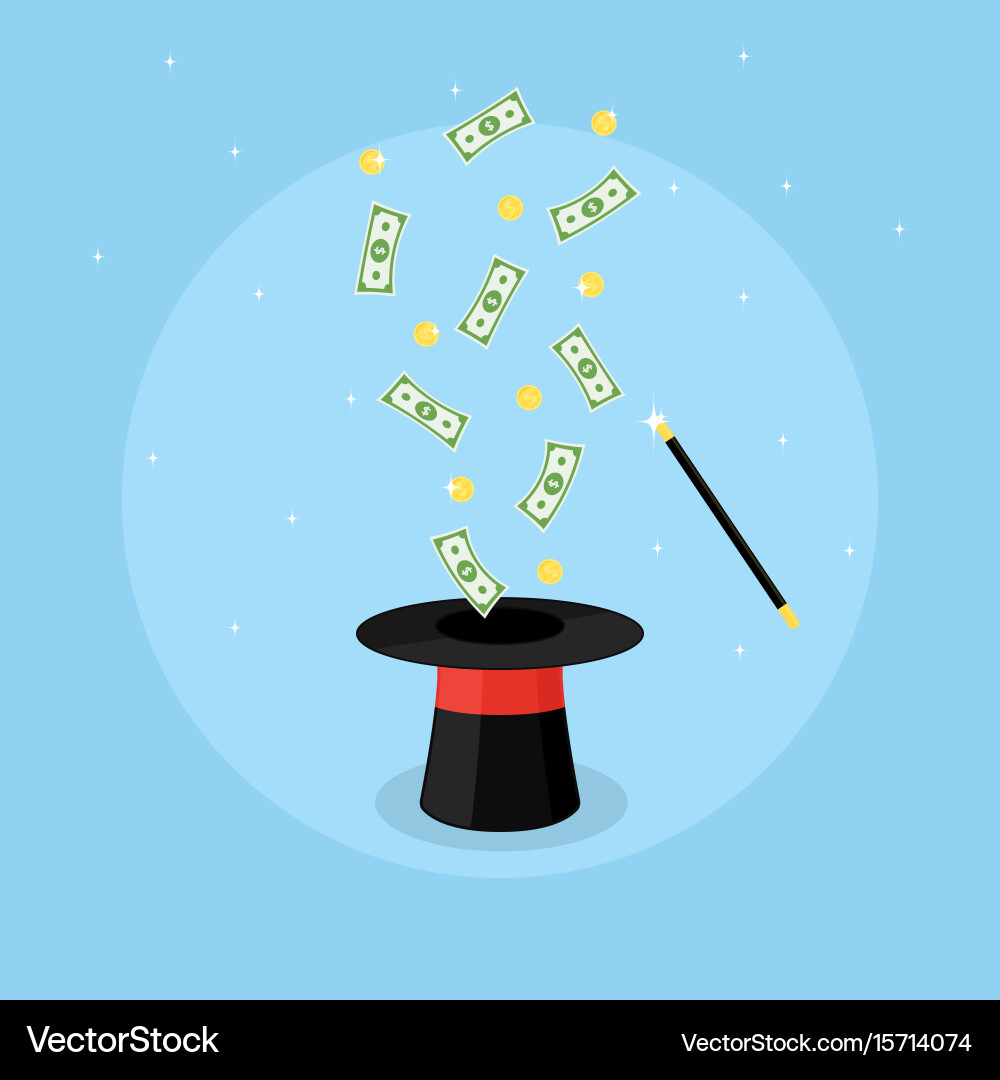 Magic hat and money Royalty Free Vector Image - VectorStock