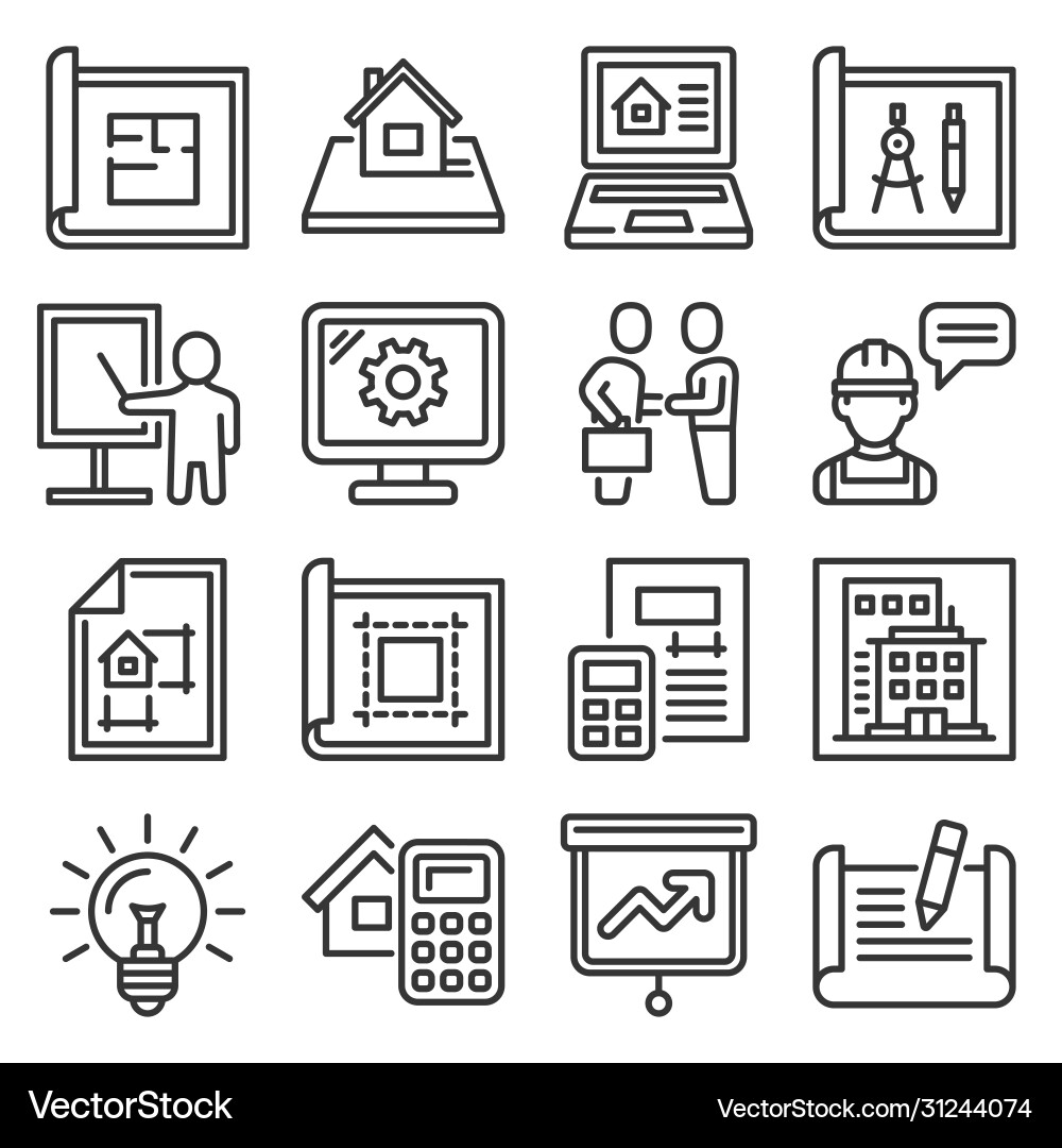Project and building design icons set line style Vector Image